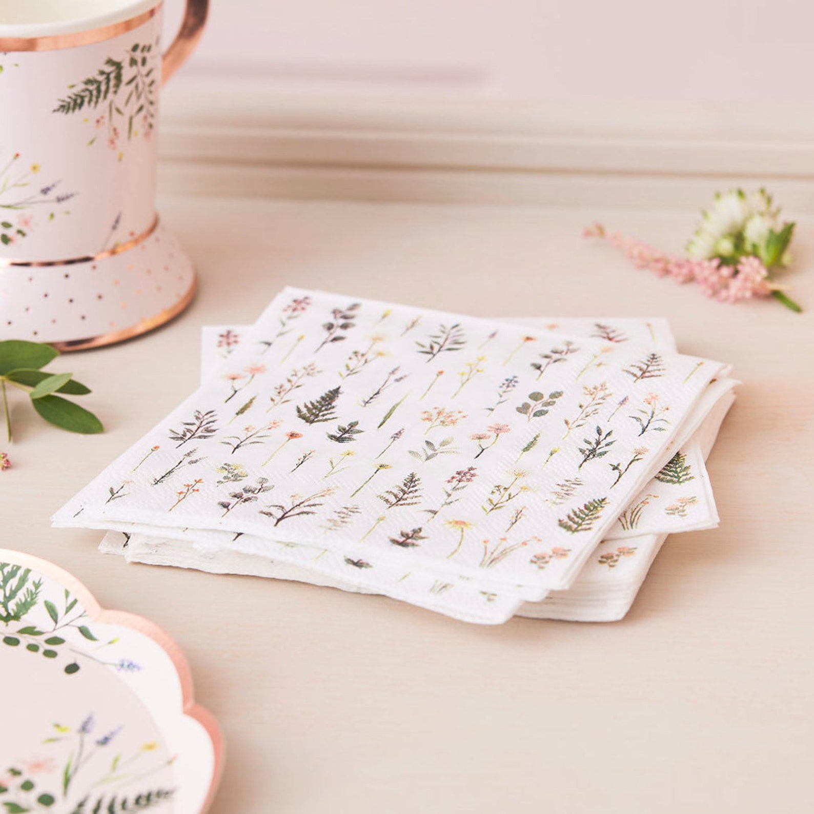 Botanical Napkins With Happy Birthday Print | Garden Party Napkins ...
