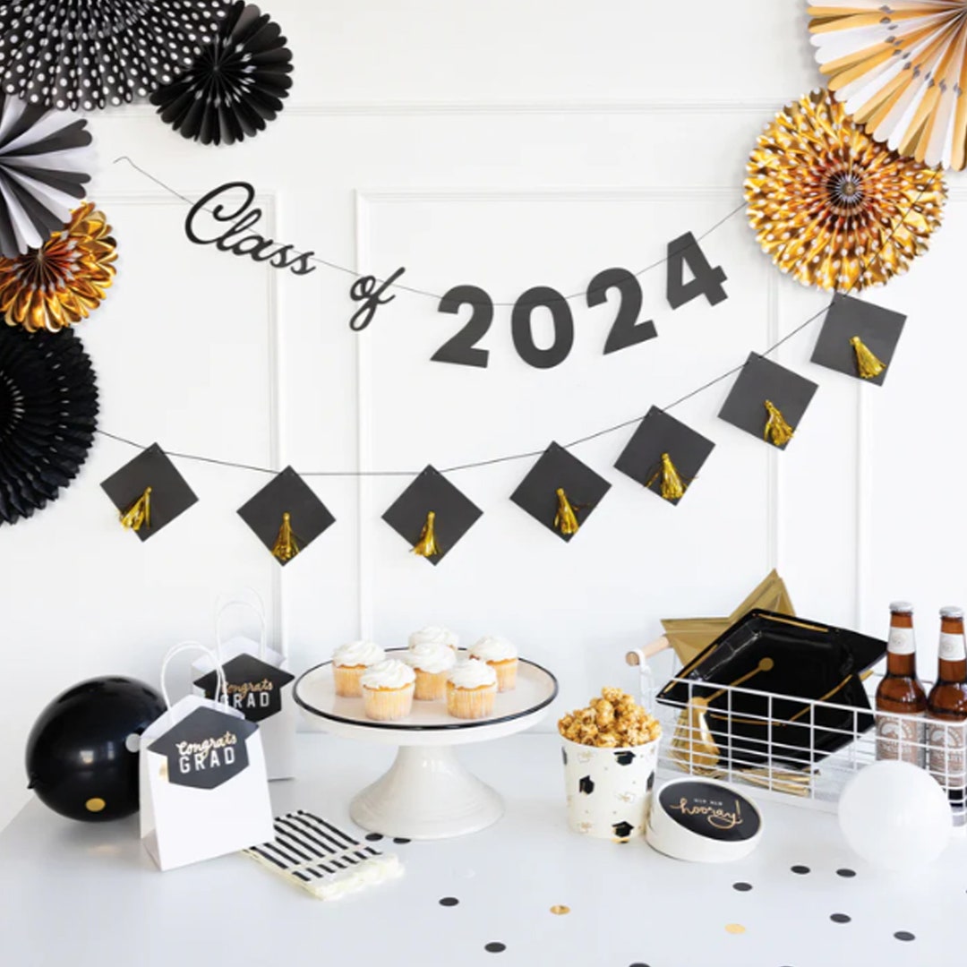 Graduation Cap Party Banner | Grad Cap Paper Garland | Graduation Decor ...