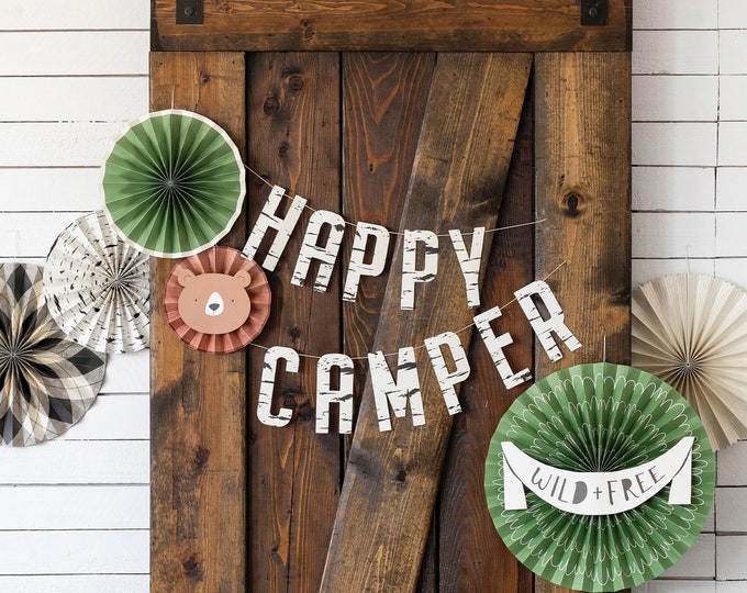 Happy Camper Party Fans | Camping Theme Paper Fan Set | Happy Camper ...