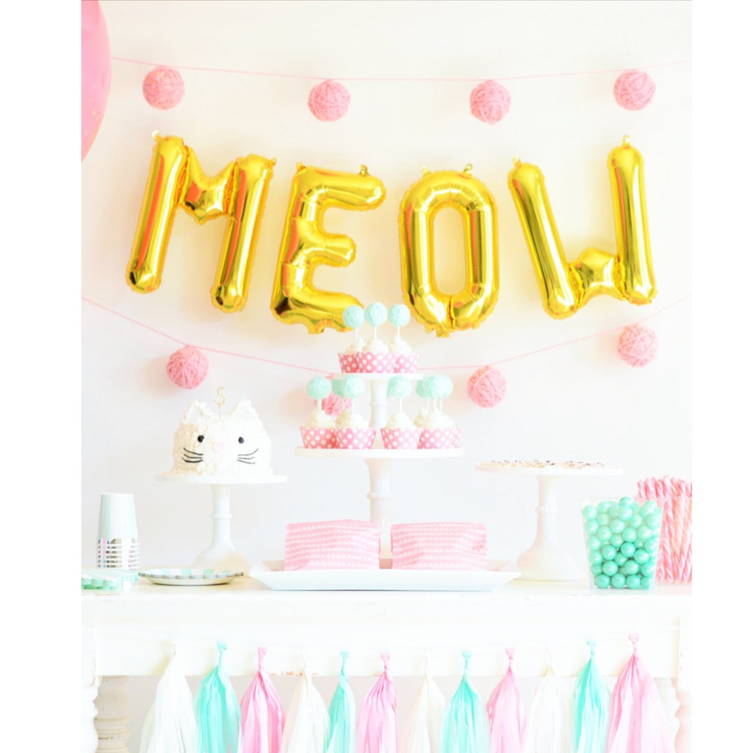 MEOW Kitty Cat Balloon Banner | Air Fill Balloons Spelling M-E-O-W ...