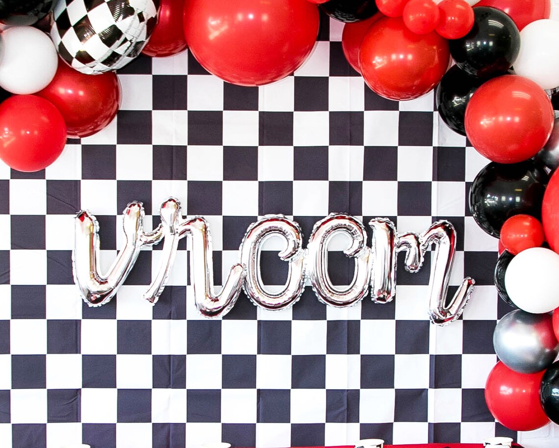 Black and White Checkered Flag Happy Birthday Mylar Balloon | Etsy