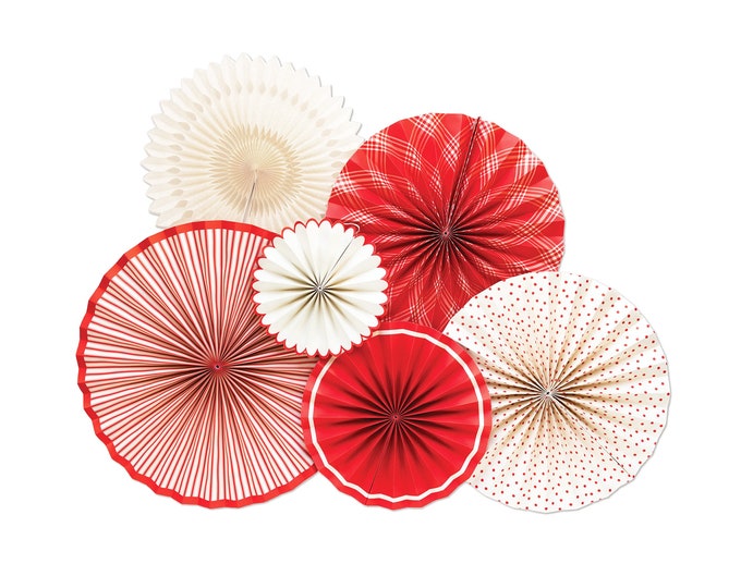 Red and Cream Party Fans | Christmas Paper Fans | Christmas Party ...