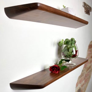 Wooden Wall Shelf With Rounded Edges Hanging Shelf Solid Wood Wall ...