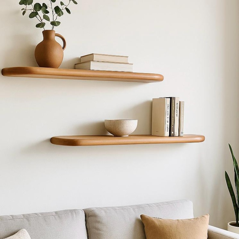Floating Shelves Solid Wood Rounded Edge Minimalist Wall Shelf for ...