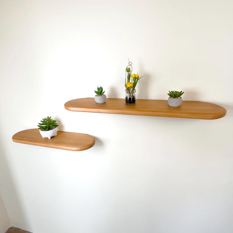 Floating Shelves Solid Wood Rounded Edge Minimalist Wall Shelf for ...