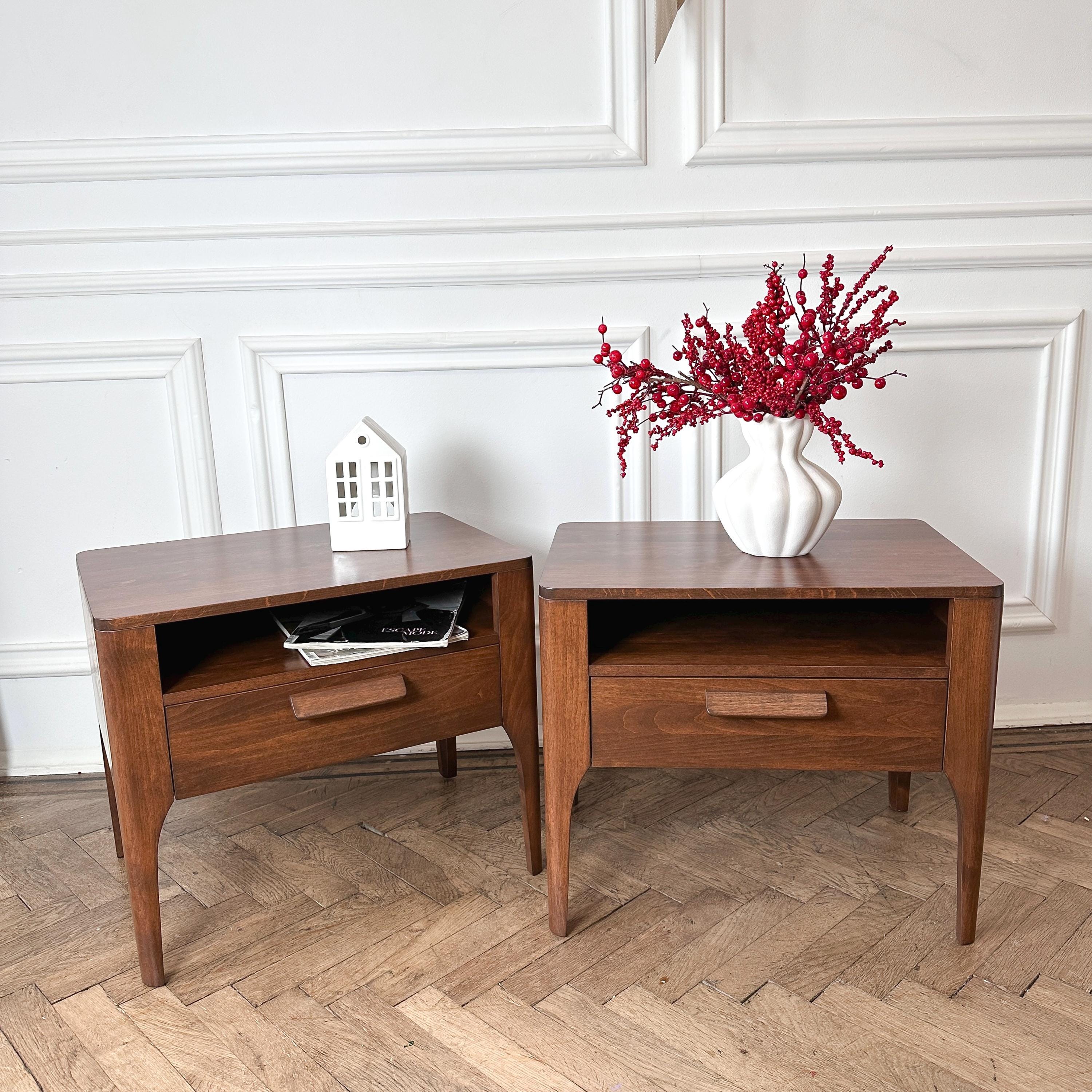 Wooden Night Stands, Bedside Table, Mid Century Style Nightstand With ...