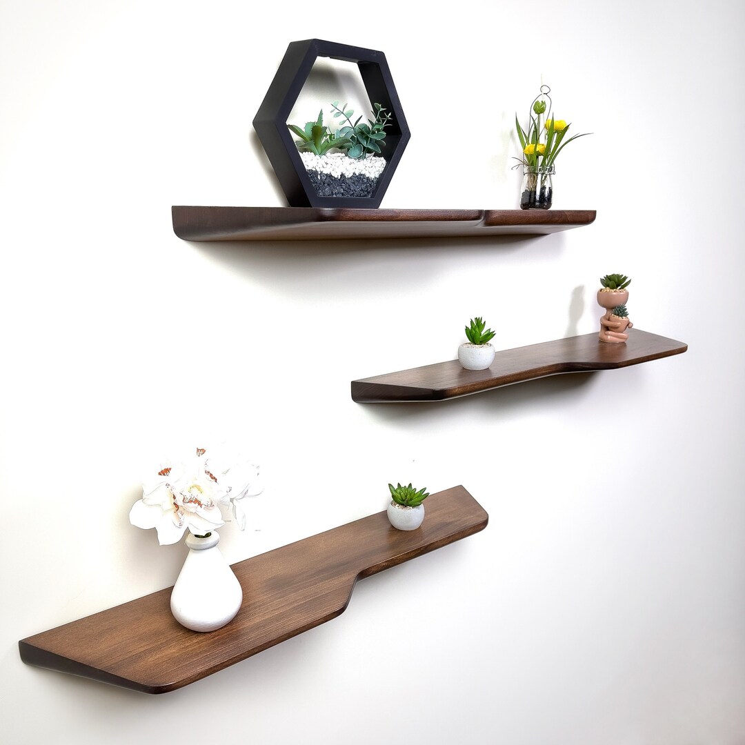 Handcrafted Wood Wall Shelves, Curved Soft Lines Floating Shelf, Unique ...