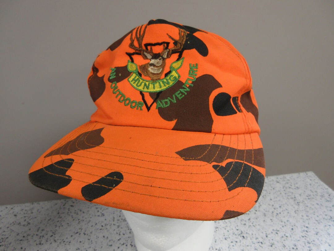 Retro Hat HUNTING an Outdoor Adventure Blaze Orange Camo Hat ...