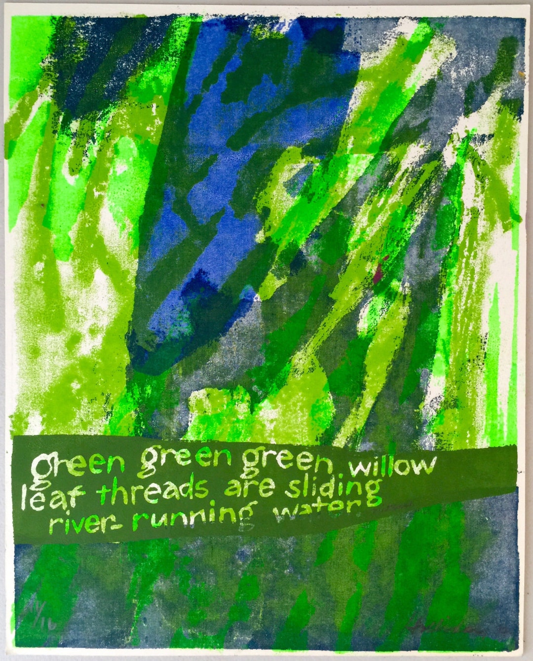Vintage Small Haiku Screenprint by Gail Holliday - "green Green Willow ...