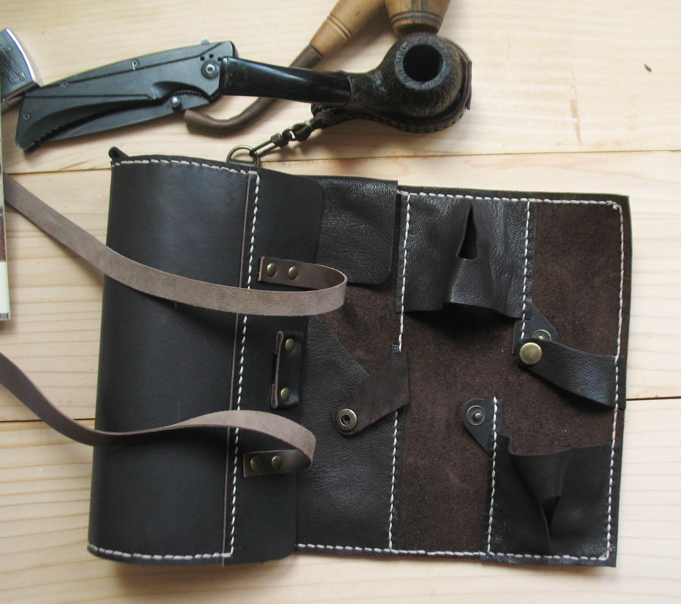 Large Leather Pipe Roll Roll for Two Smoking Pipes Travel Tobacco Case ...
