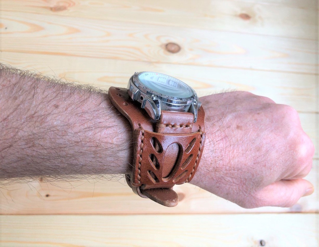 Leather Simple and Brutal Watch Strap With Cuff Leather Watch Cuff ...