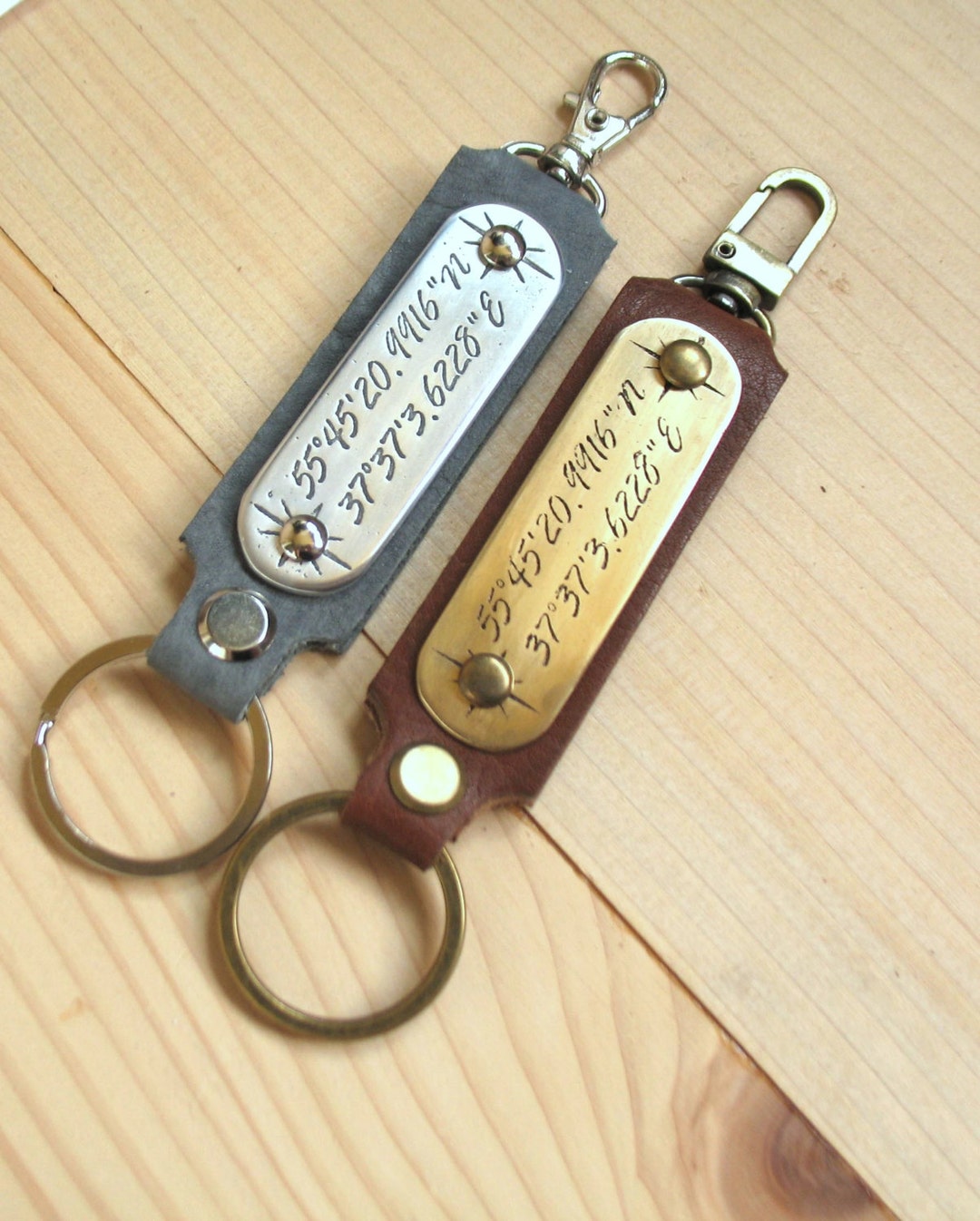 Leather Coordinates Key Ring Personalized Keychain Custom Keychain ...