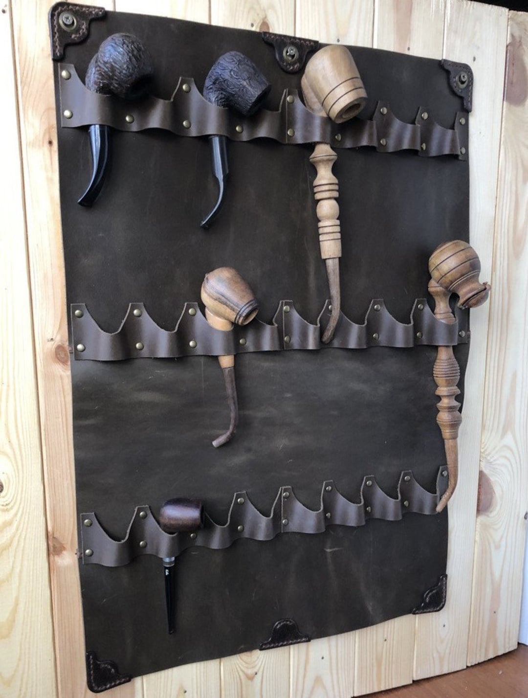 Wall Mounted Leather Smoking Pipes Holder/organizer Wall Pipe Stand for ...