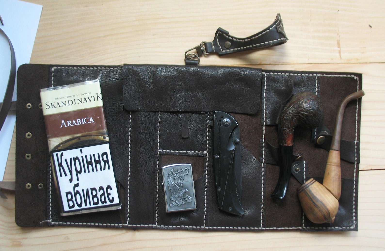 Large Leather Pipe Roll Roll for Two Smoking Pipes Travel Tobacco Case ...