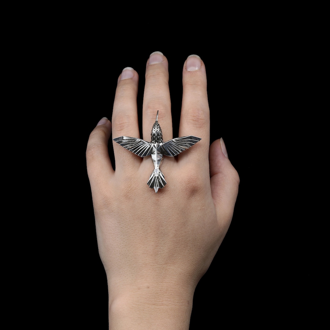 HUMMINGBIRD RING- Sterling Silver 925 Geometric Ring- Statement Ring ...