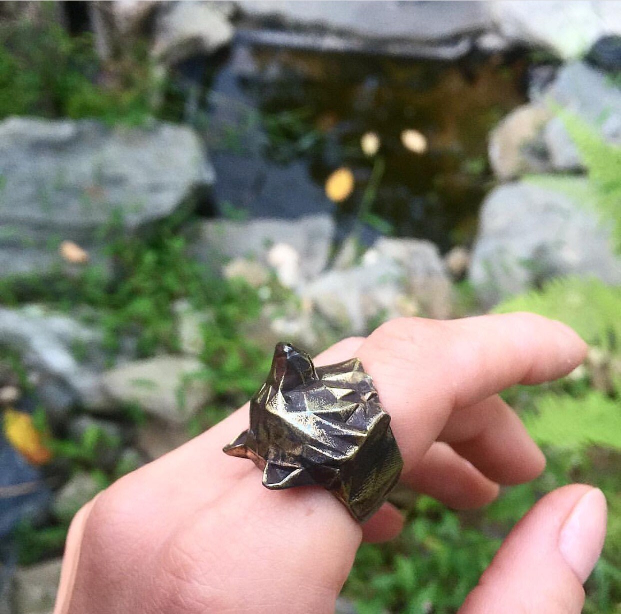 BEAR RING- Sterling Silver Bear Head Geometric Statement Ring- Oxidized ...