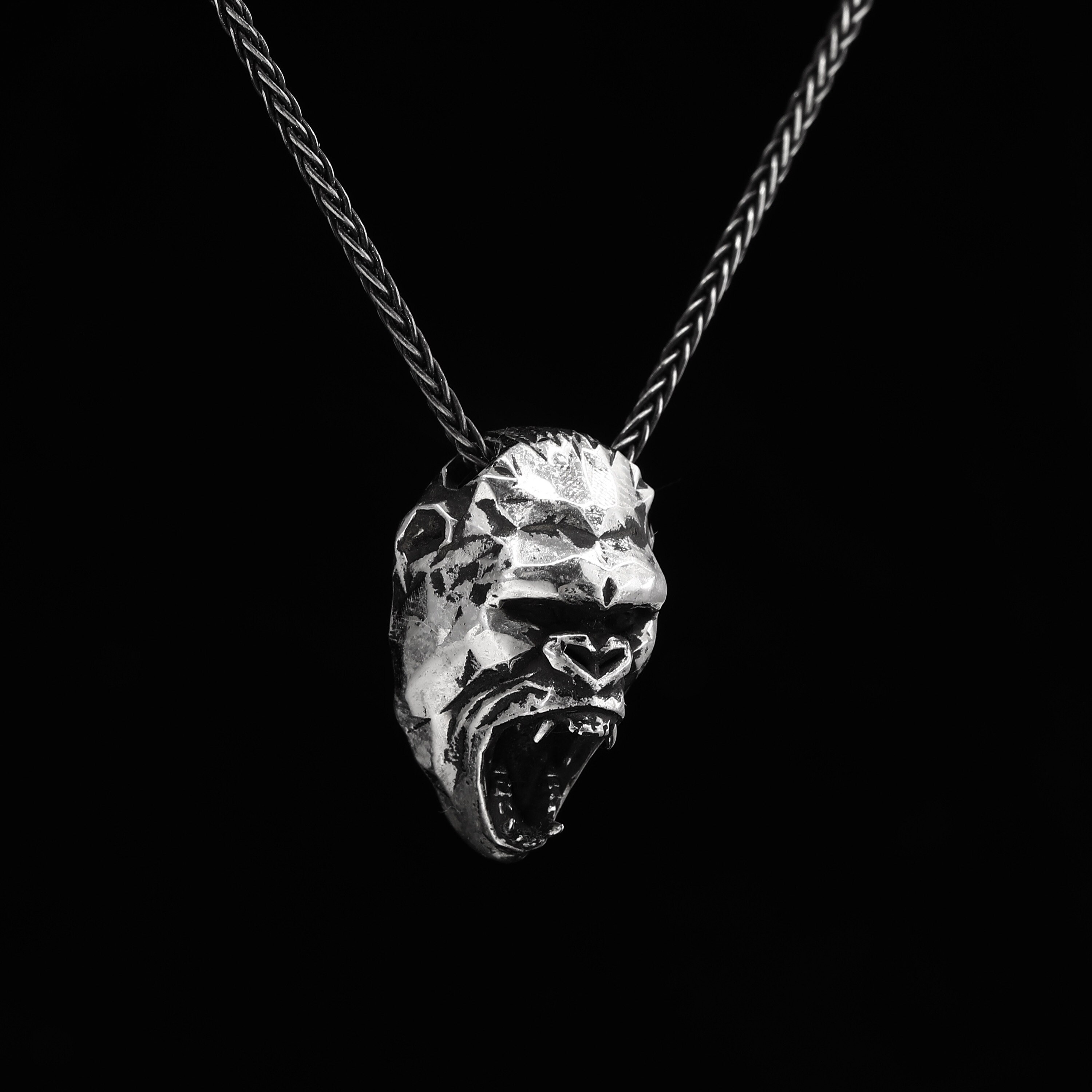 ROARING GORILLA PENDANT, Sterling Silver Low Poly Geometric Gorilla ...