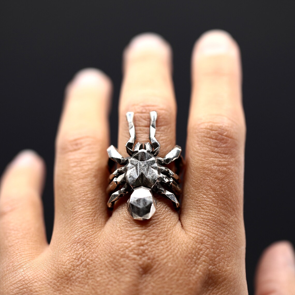 SPIDER RING- Sterling Silver 925 Adjustable Tarantula Ring- Geometric ...