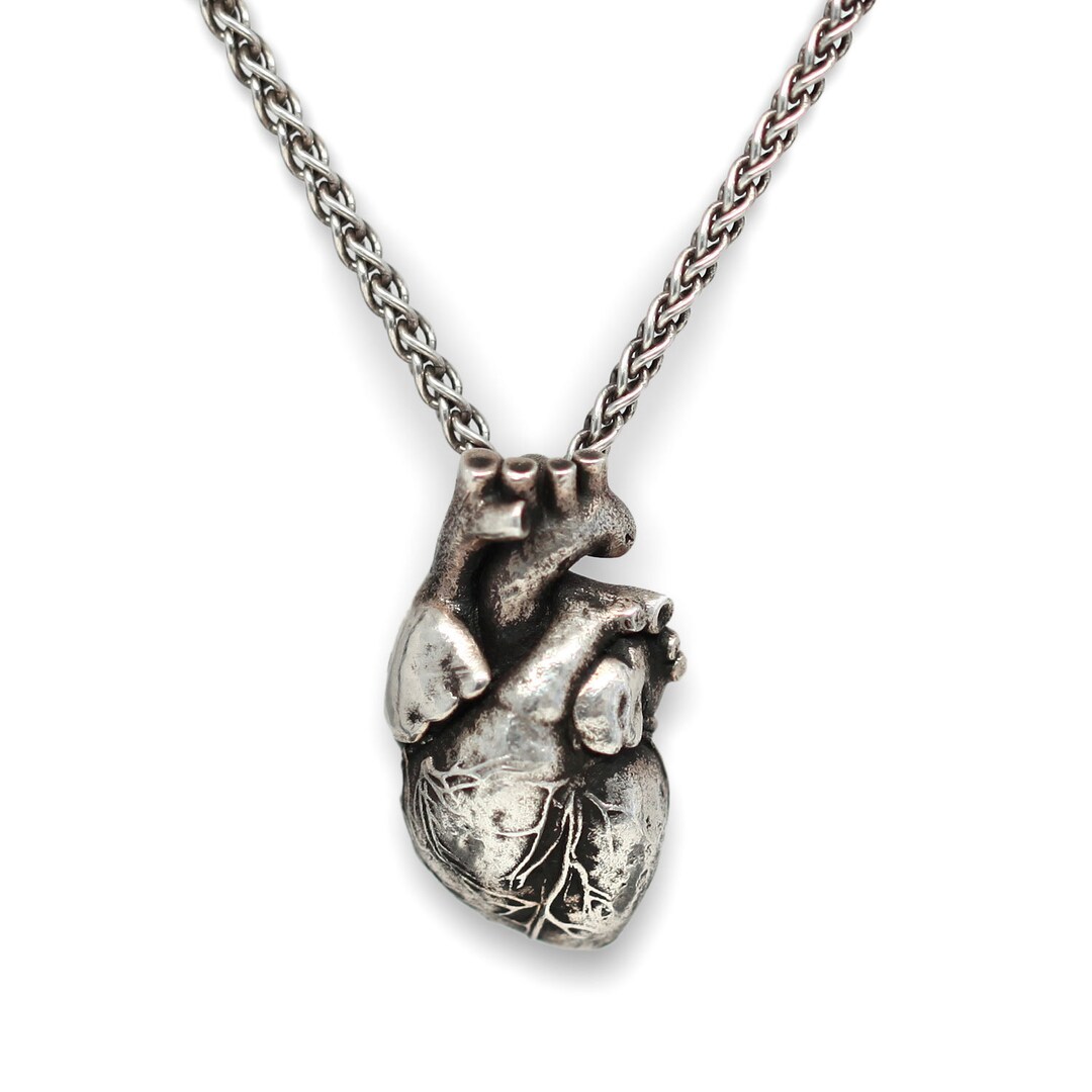ANATOMICAL HEART PENDANT- Human Heart Necklace- Sterling Silver- Vvilk ...