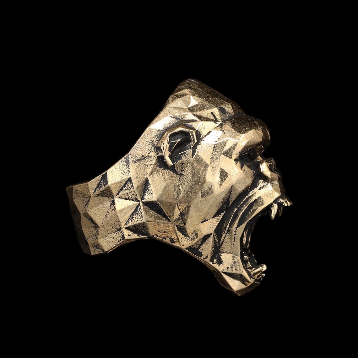 ROARING GORILLA RING, Sterling Silver Low Poly Geometric Gorilla Head ...