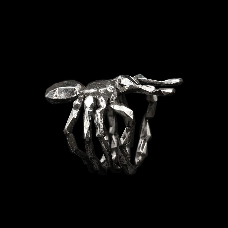 SPIDER RING- Sterling Silver 925 Adjustable Tarantula Ring- Geometric ...