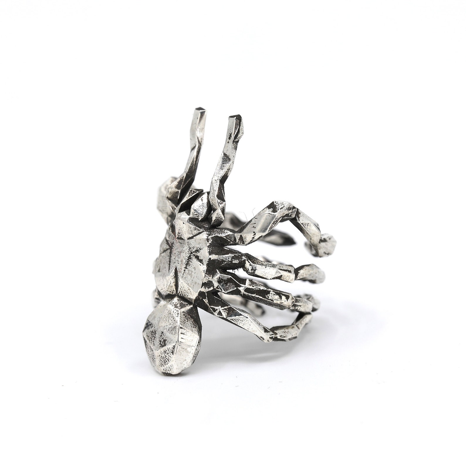 SPIDER RING- Sterling Silver 925 Adjustable Tarantula Ring- Geometric ...