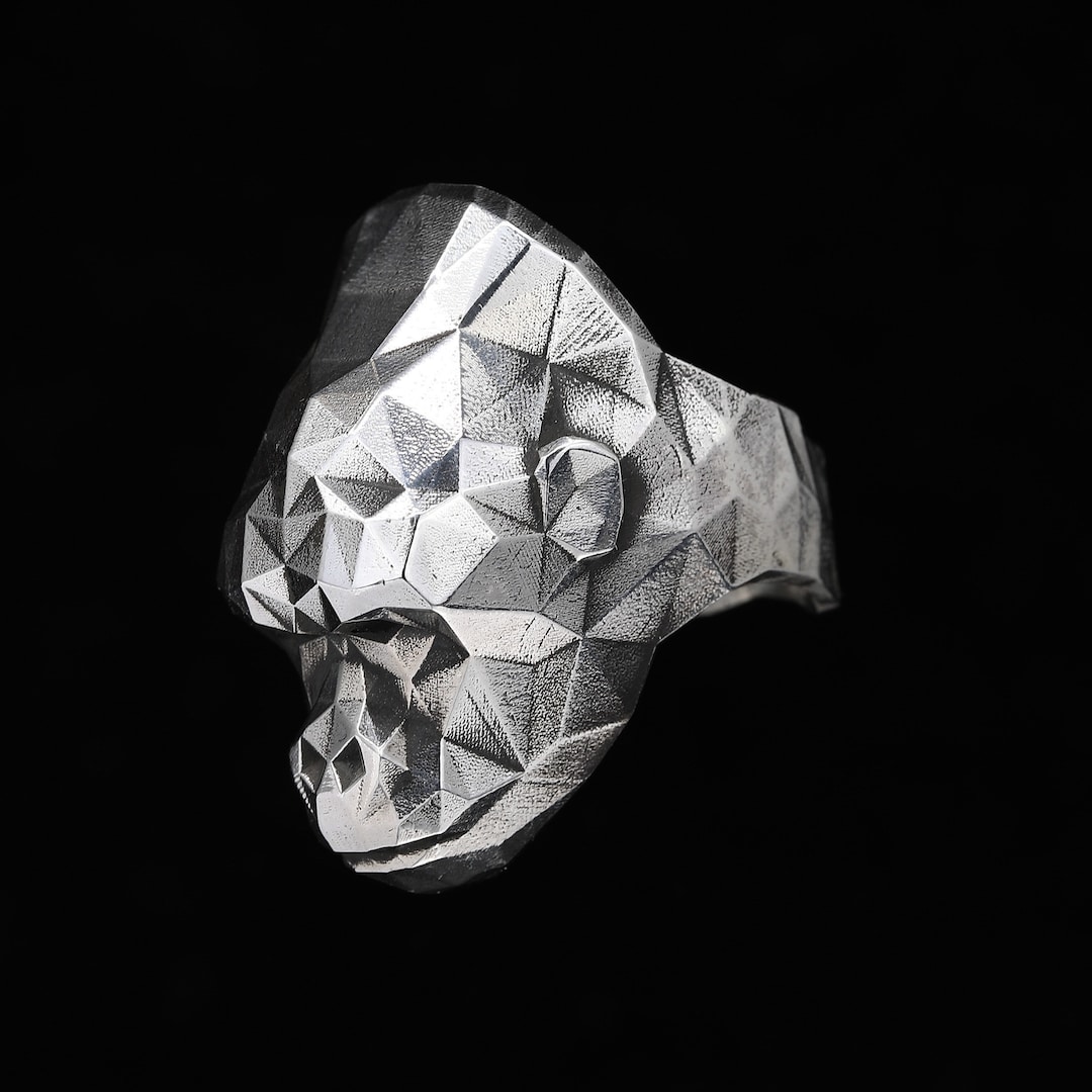 GORILLA RING- Sterling Silver 925 Geometric African Gorilla Head ...