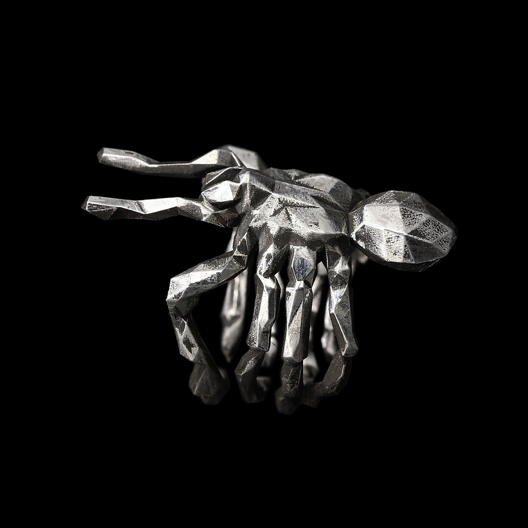 SPIDER RING- Sterling Silver 925 Adjustable Tarantula Ring- Geometric ...