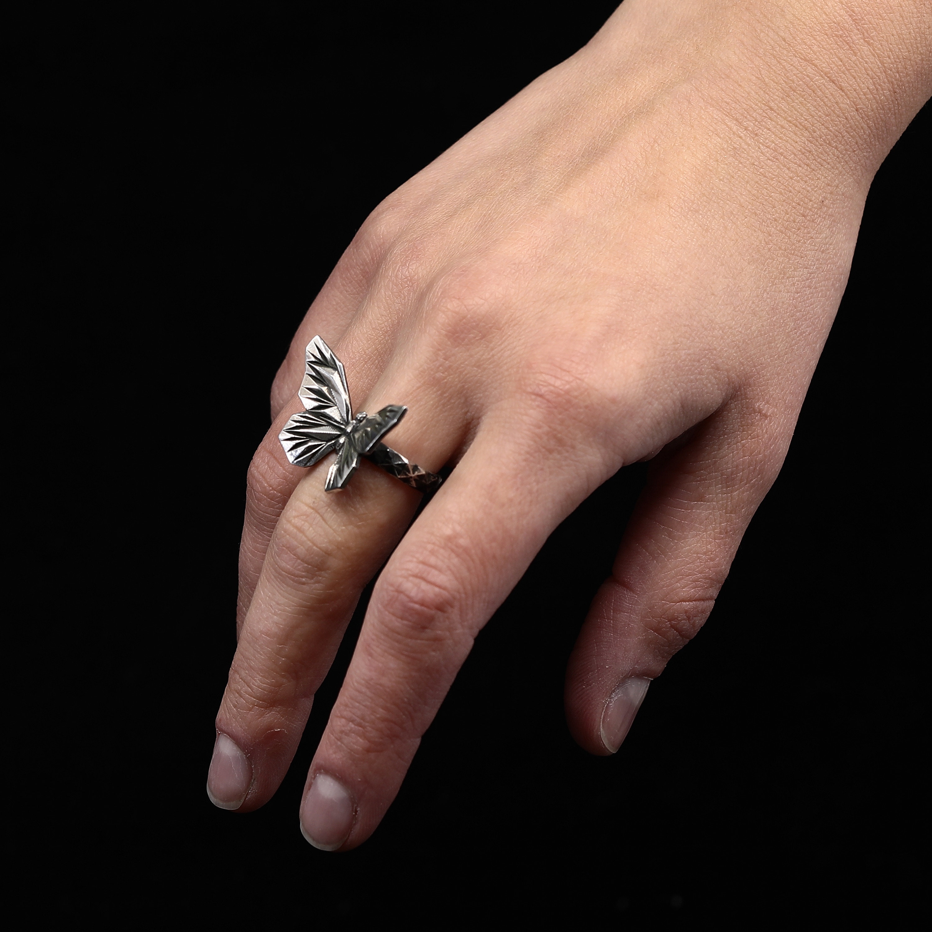 BUTTERFLY RING, Sterling Silver 925 Low Poly Geometric Ring for Women ...