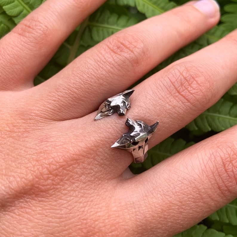 ADJUSTABLE WOLF RING- Sterling Silver Statement Wolf Ring- Open Ring ...