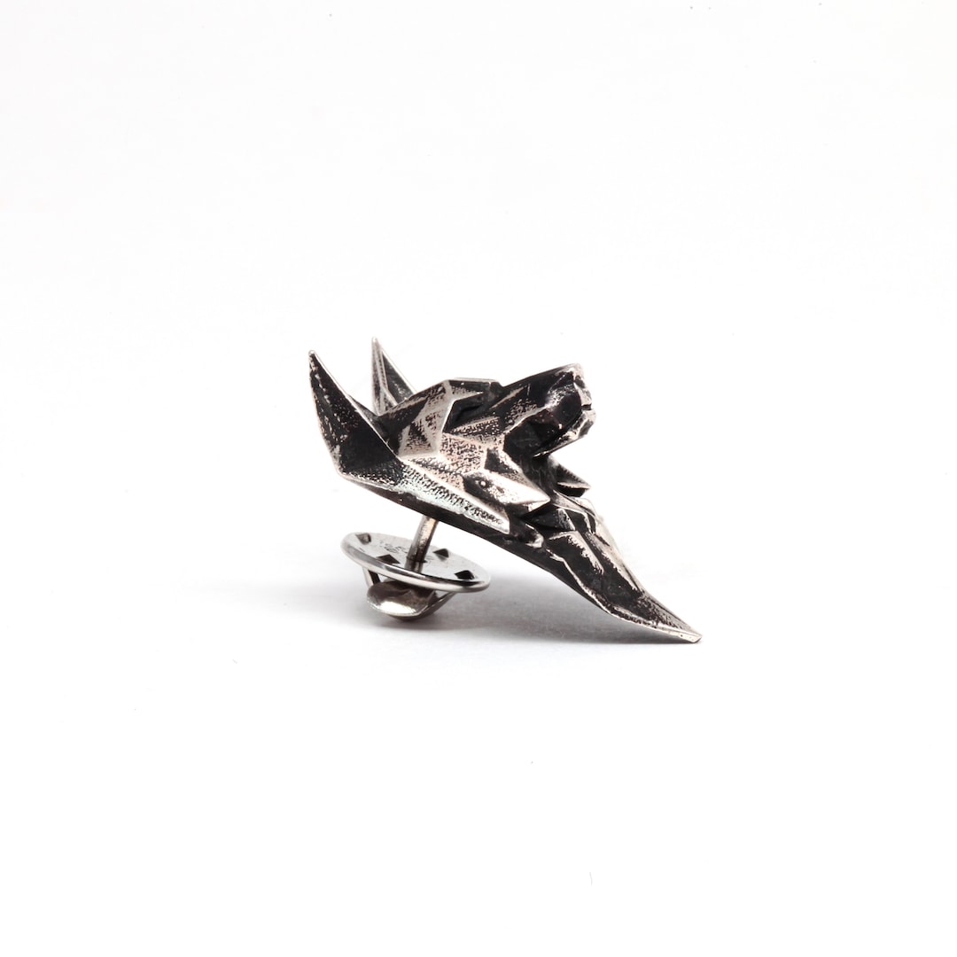WOLF PIN- Sterling Silver 925 Solid Geometric Wolf Brooch- Wolf Head ...