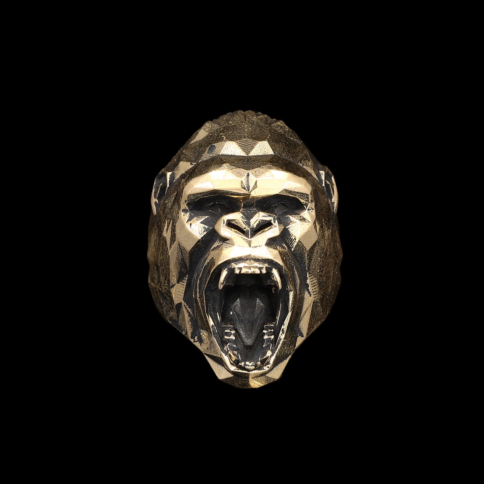 ROARING GORILLA RING, Sterling Silver Low Poly Geometric Gorilla Head ...