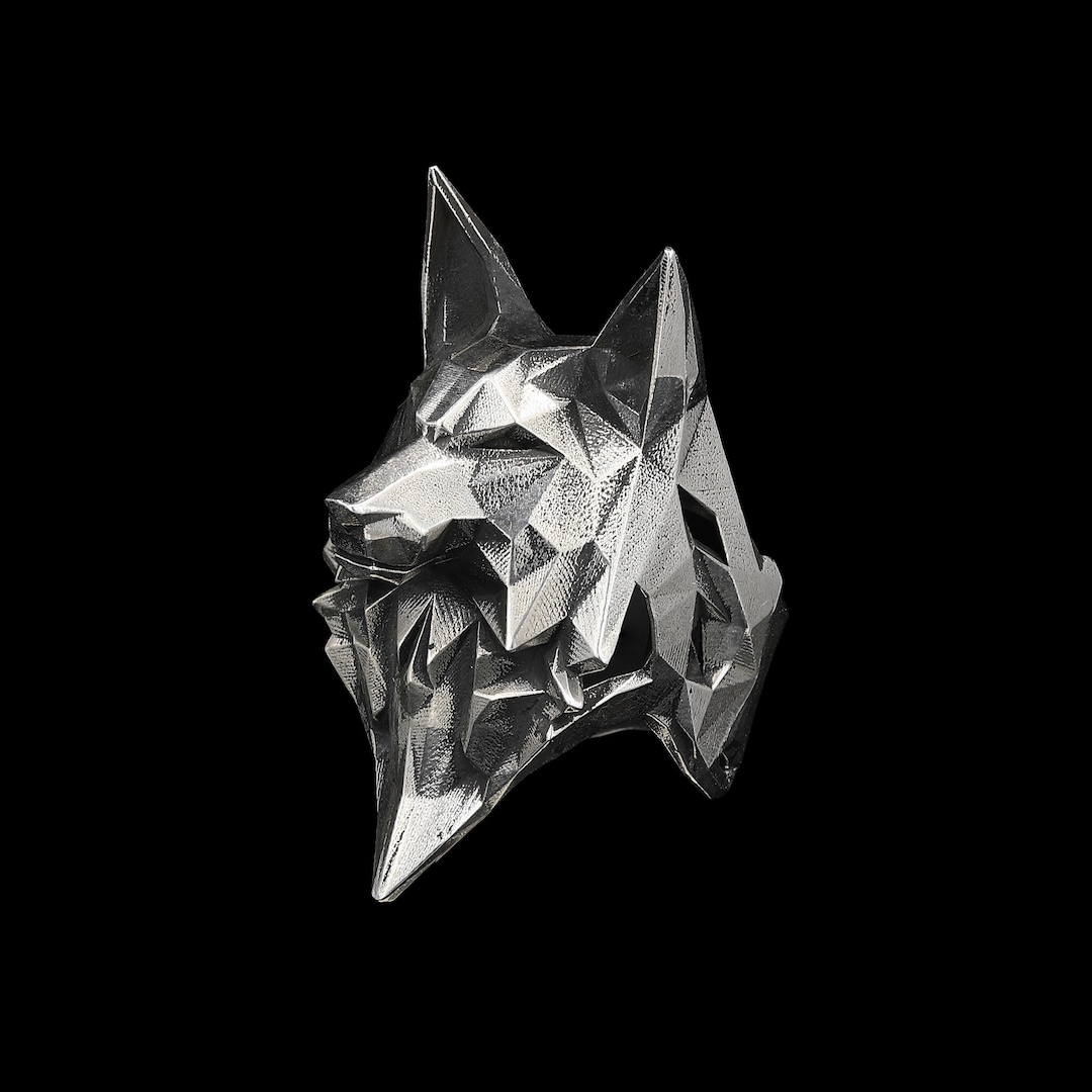WOLF RING - Sterling Silver Geometric Wolf Head Ring- Large Statement ...