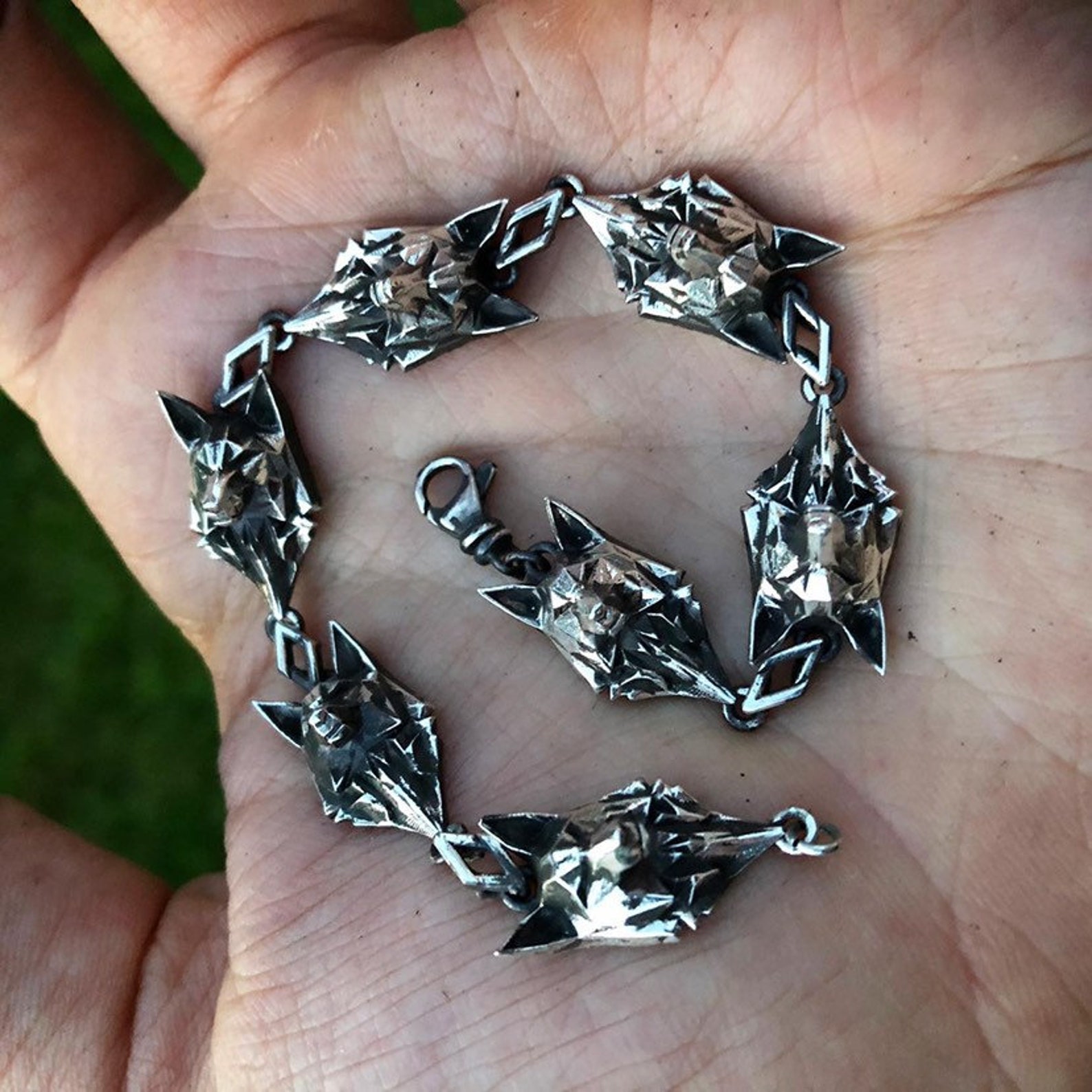 WOLF BRACELET- Sterling Silver Chain and Link Animal Bracelet- Unisex ...