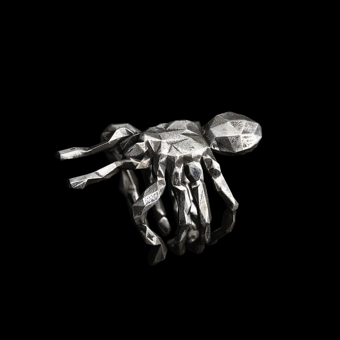 SPIDER RING- Sterling Silver 925 Adjustable Tarantula Ring- Geometric ...