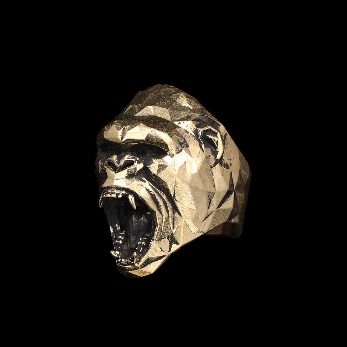 ROARING GORILLA RING, Sterling Silver Low Poly Geometric Gorilla Head ...