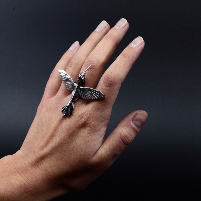 HUMMINGBIRD RING Sterling Silver 925 Geometric Ring | Etsy