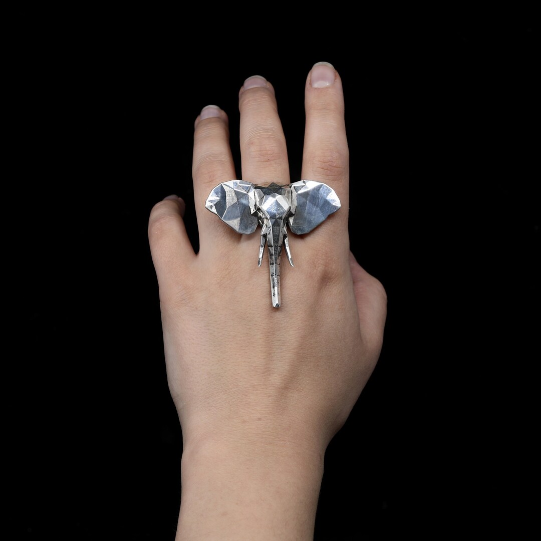 ELEPHANT RING- Sterling Silver Oxidized Geometric Elephant Head Ring ...