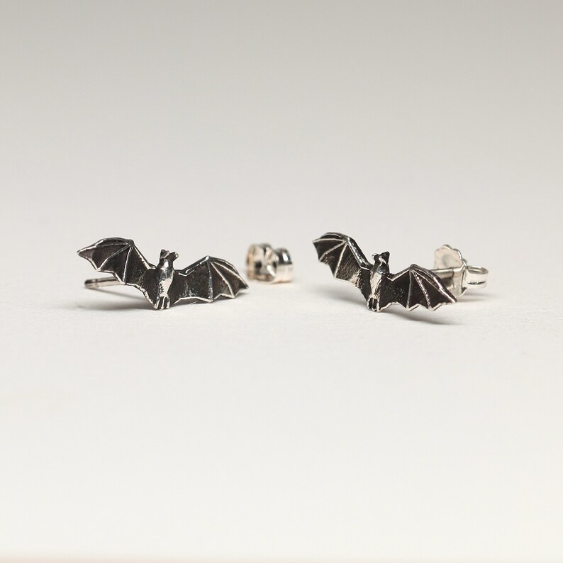 BAT EARRINGS Sterling Silver Push Back Stud Earrings | Etsy