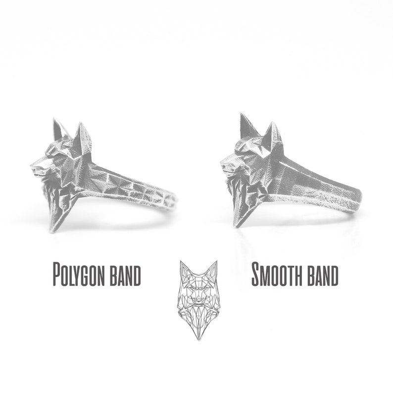 WOLF BANDS Sterling Silver Low Poly Geometric Wolf Head - Etsy Sweden