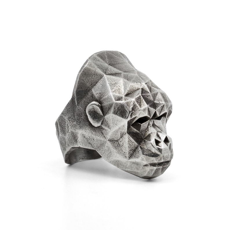 GORILLA RING- Sterling Silver 925 Geometric African Gorilla Head ...
