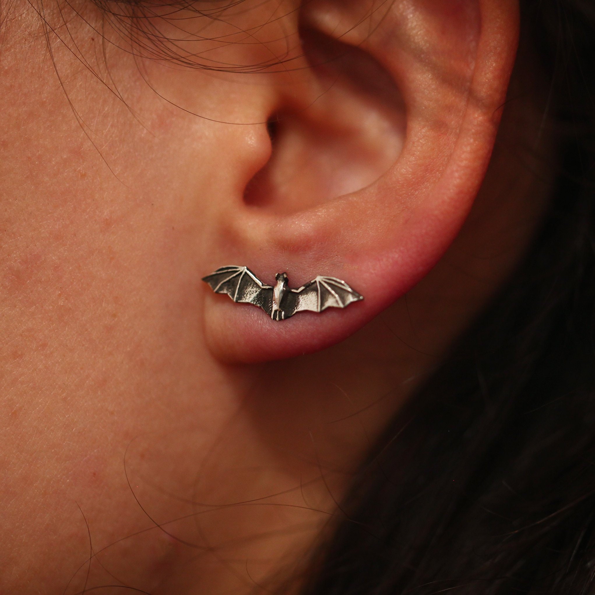 BAT EARRINGS Sterling Silver Push Back Stud Earrings - Etsy