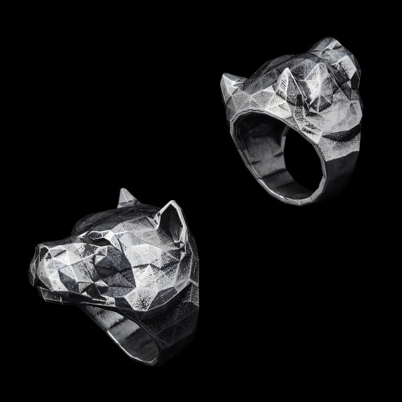 PIT BULL RING- Sterling Silver Low Poly Geometric Dog Head Ring- Dog ...