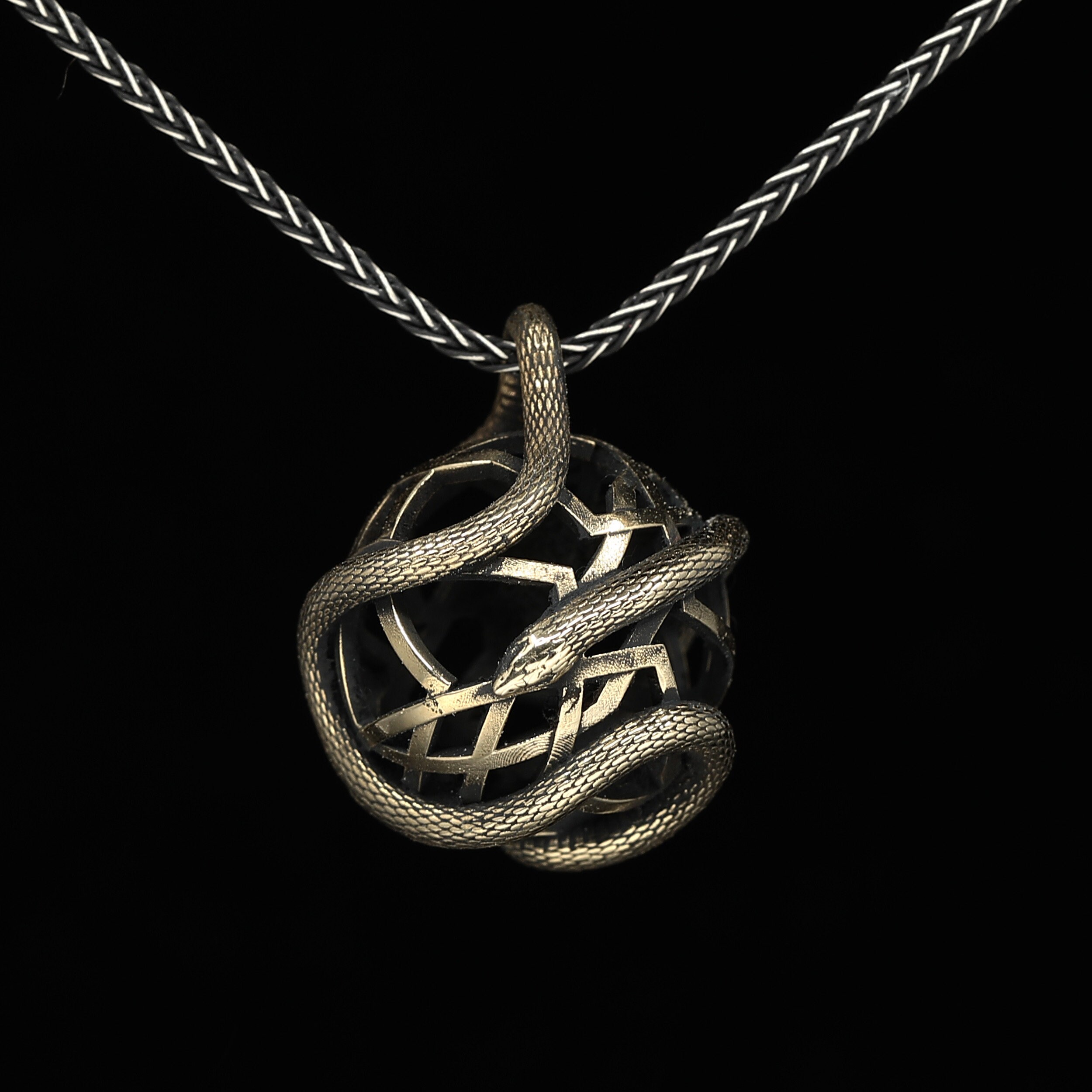 SNAKE PENDANT Sterling Silver Round Serpent Necklace Ornate | Etsy