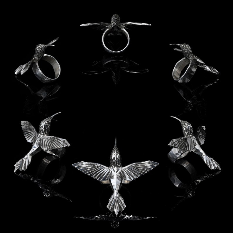 HUMMINGBIRD RING Sterling Silver 925 Geometric Ring - Etsy