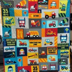 Colorful Trucks, Construction Equipment Child Quilt Handmade Cotton - Etsy