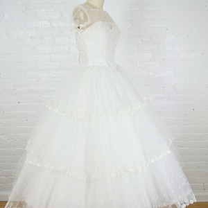 Selma Vintage 1950s Lace and Tulle White Tea Length Wedding Dress ...