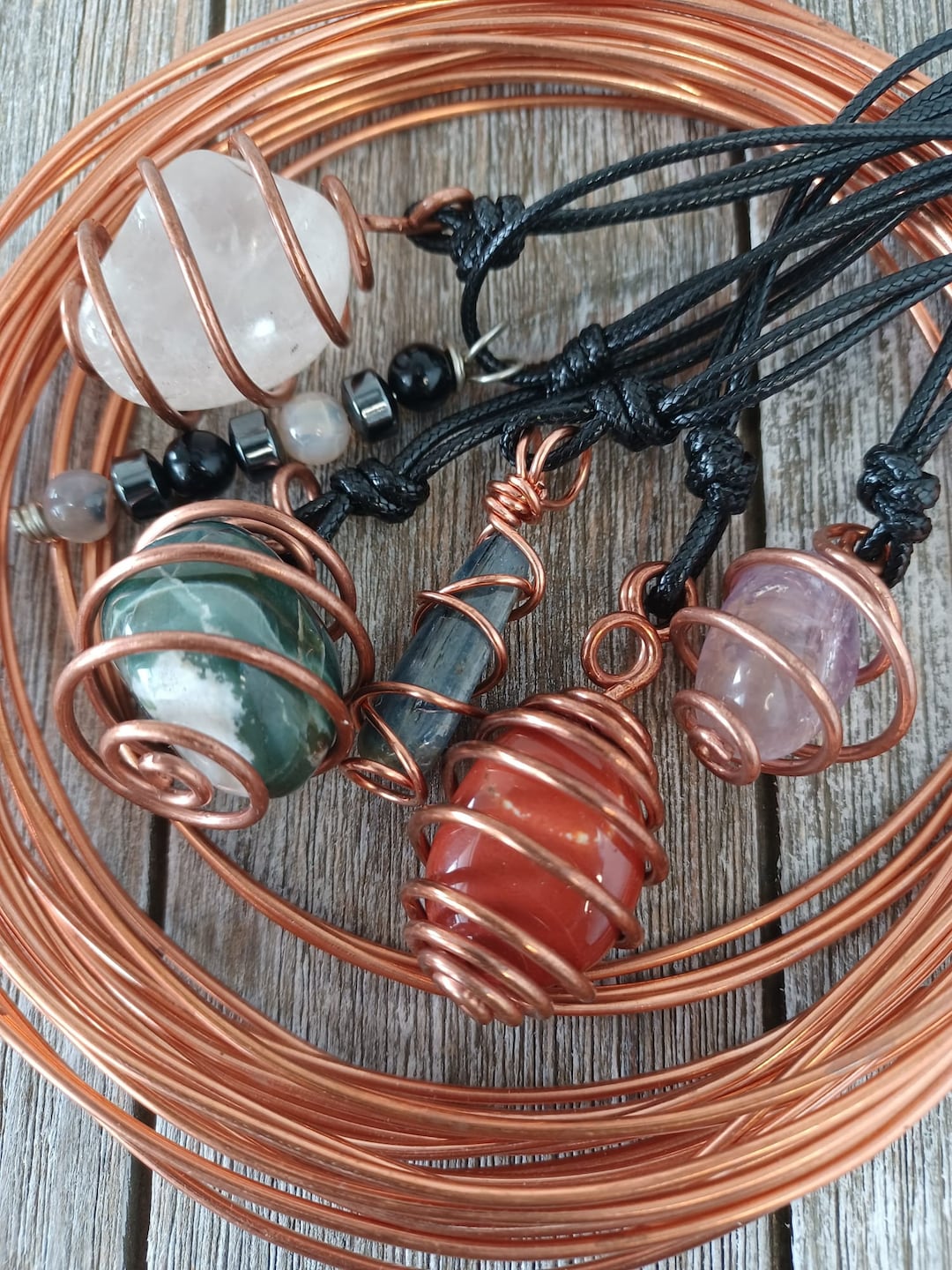 Raw Copper Caged Crystal Crystal Pendant Necklace Wire Cage Girlfriend ...