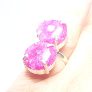 Double Solar Slice 925 Silver Overlay Ring Size 7, Natural Agatized ...