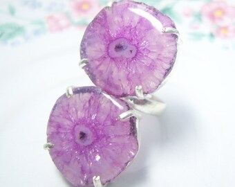 Double Solar Slice 925 Silver Overlay Ring Size 9 Natural | Etsy